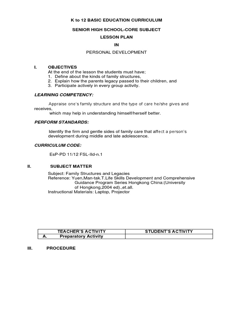 K To 12 Development Lesson Plans | PDF | Adoption | Family