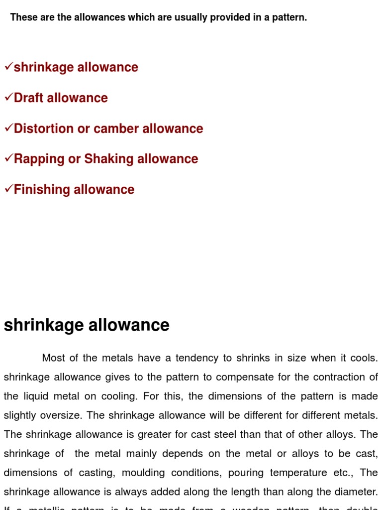 Shrinkage Allowance Draft Allowance Distortion or Camber Allowance ...