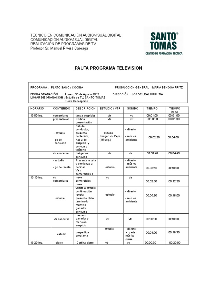 Pauta para Programa de TV | Televisión | Tecnología de información y ...
