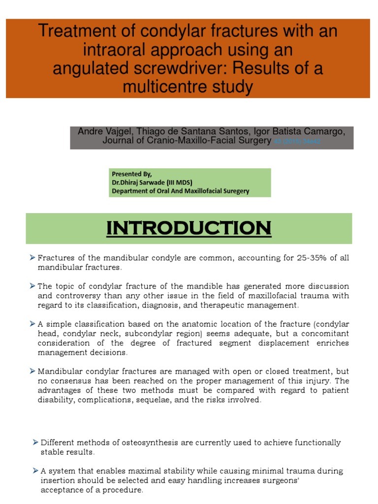 Treatment of Condylar Fractures With An Intraoral Approach | PDF ...
