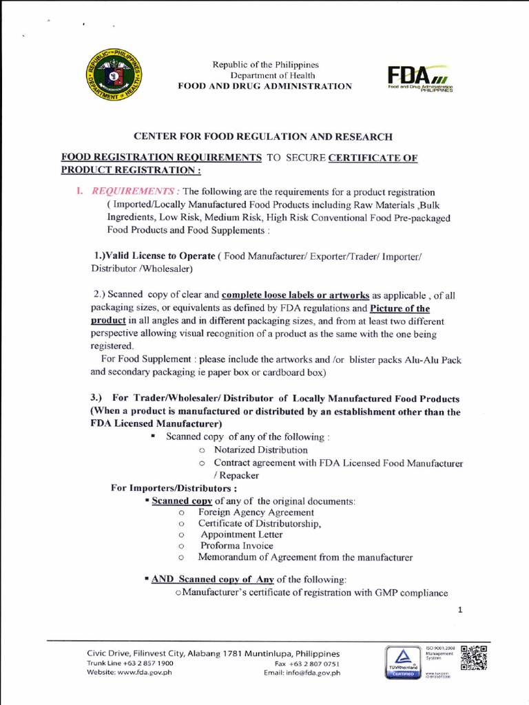 Food Registration Requirements 2017 PDF | PDF