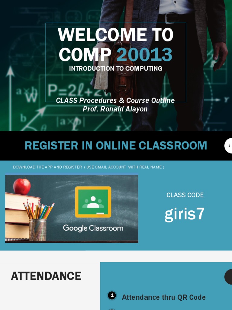 Welcome To Comp: CLASS Procedures & Course Outline Prof. Ronald Alayon | PDF | Computers