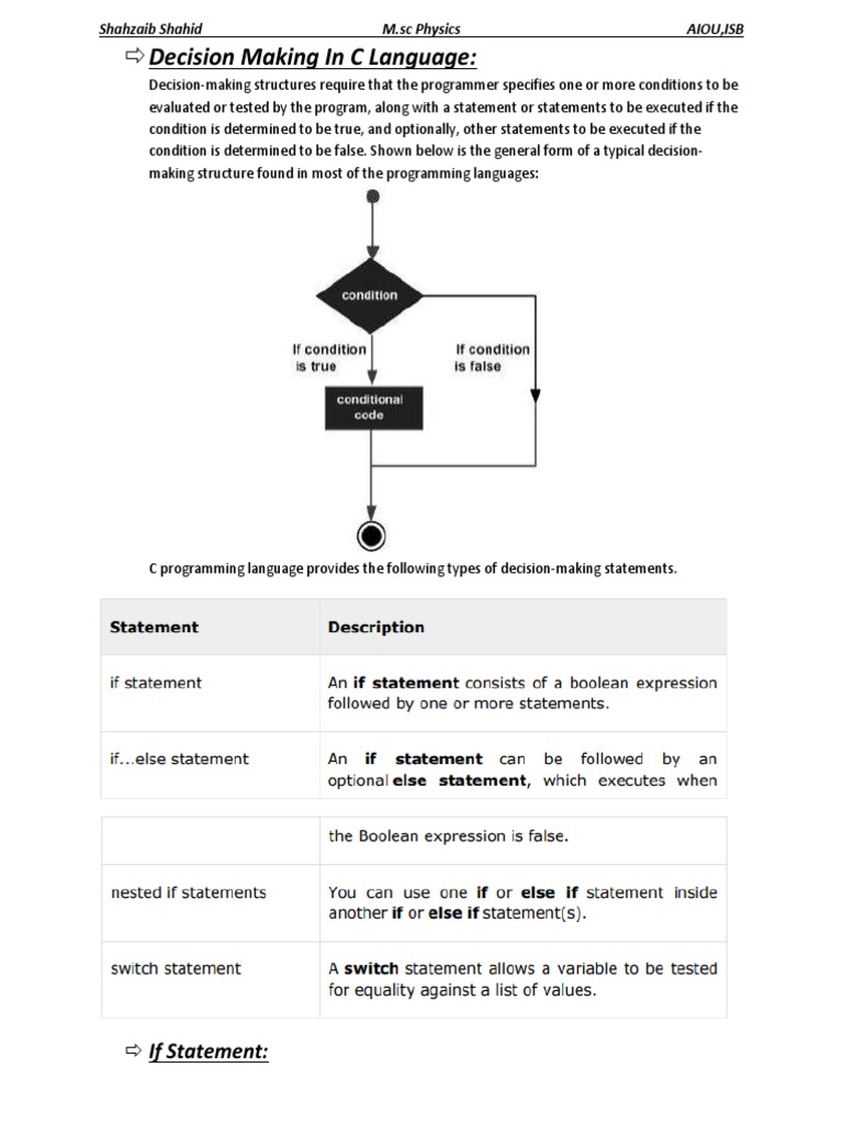 Loops And Decision Making Statements In C Language Pdf Control Flow C Programming Language