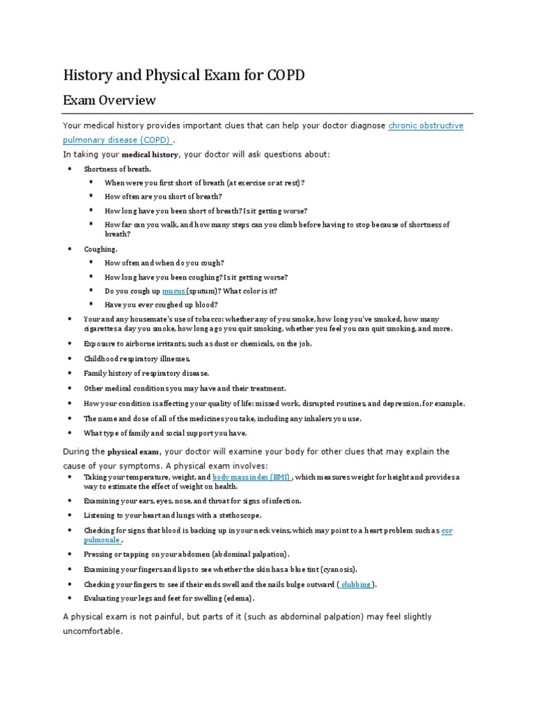 History and Physical Exam For COPD | PDF | Chronic Obstructive ...