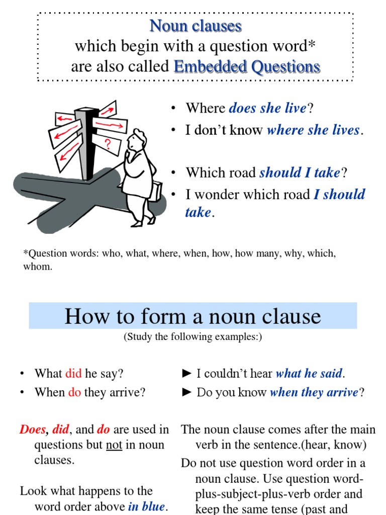 Which Begin With A Question Word Are Also Called: Noun Clauses Embedded ...