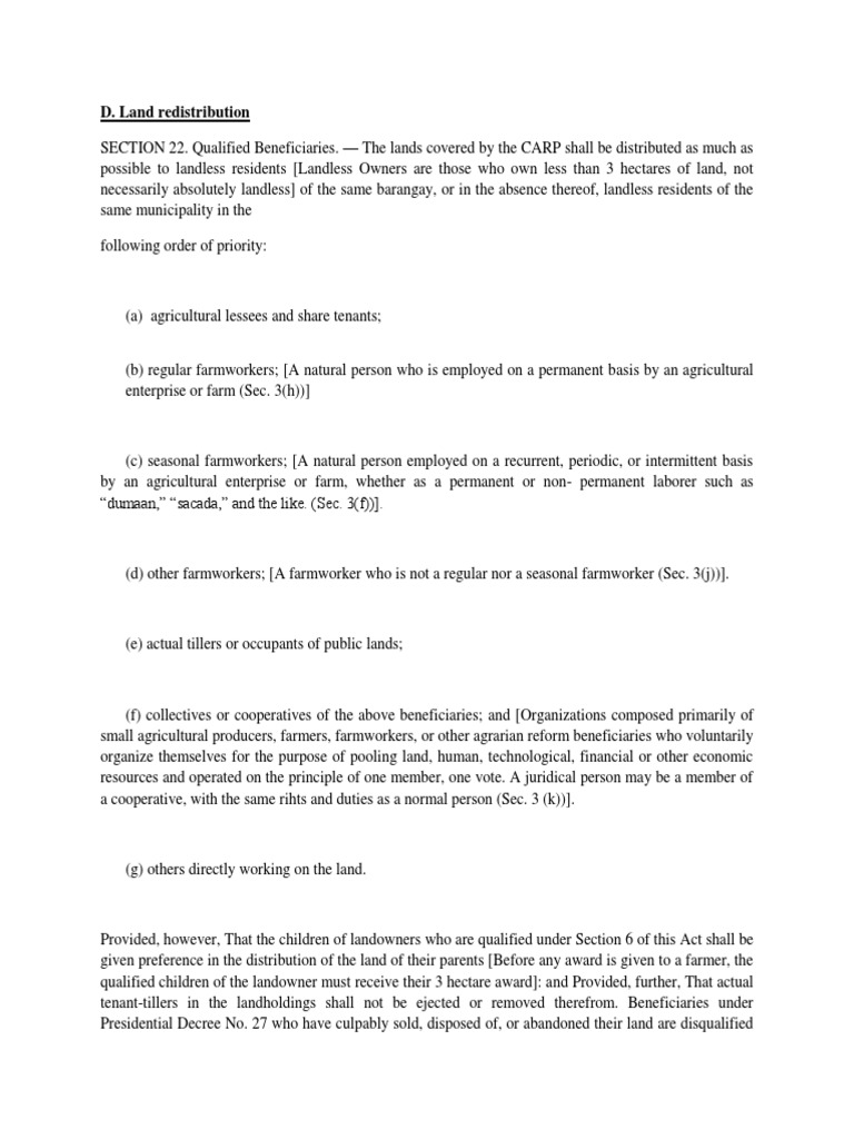 D. Land Redistribution | PDF | Mortgage Law | Lease