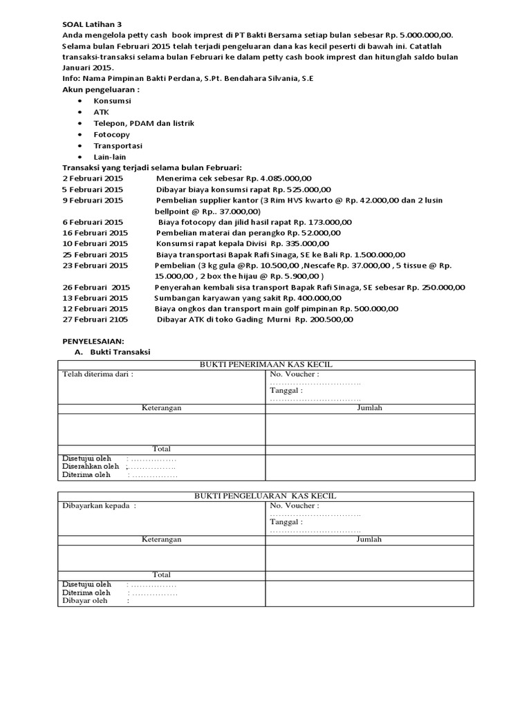 Soal Latihan Kas Kecil Metode Imprest | PDF