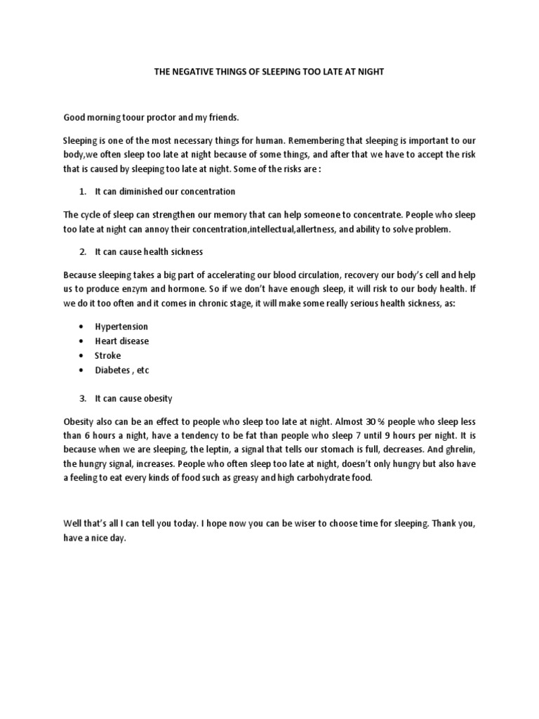 The Negative Things of Sleeping Too Late at Night | PDF | Lifestyle