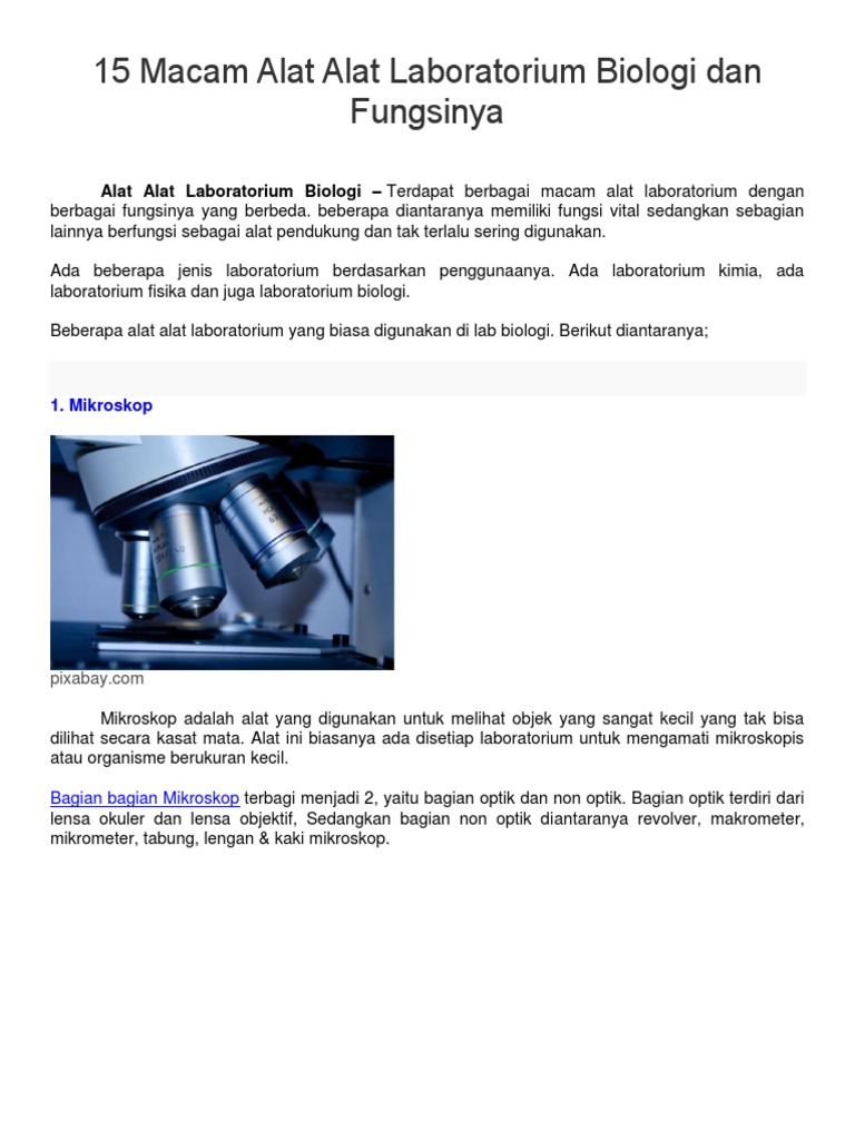 15 Macam Alat Alat Laboratorium Biologi Dan Fungsinya | PDF | Kesehatan ...