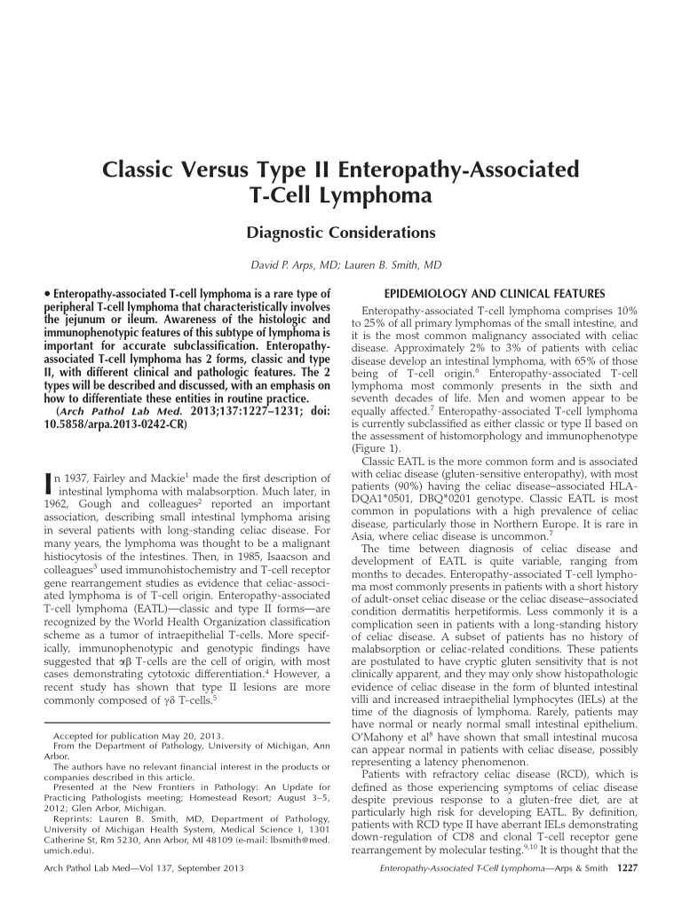 Classic Versus Type II Enteropathy-Associated T-Cell Lymphoma | PDF ...