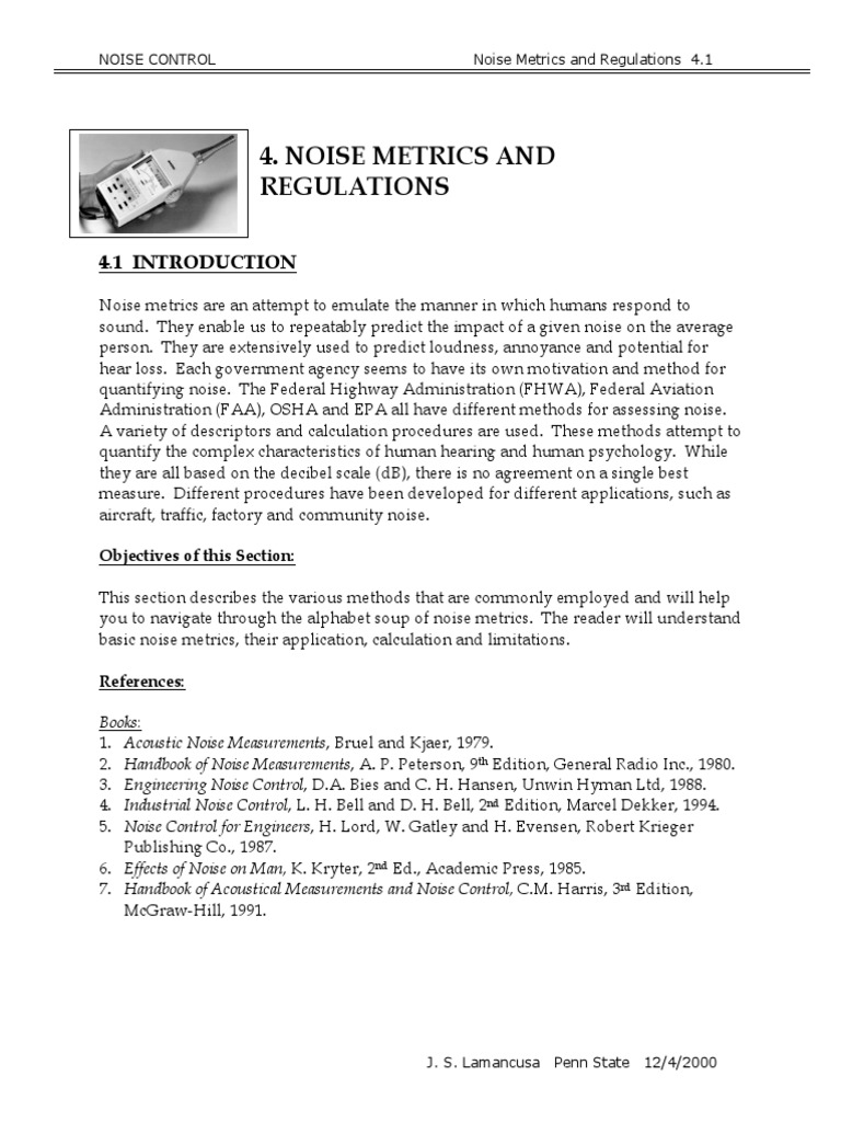 Noise Metrics and Regulations: Objectives of This Section | PDF | Noise ...