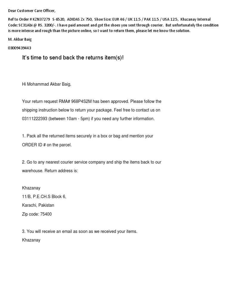 Return Process for Adidas Shoes | PDF