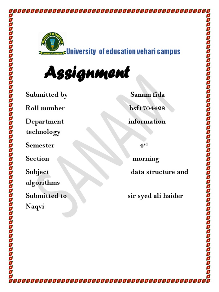 Assignment: University of Education Vehari Campus | PDF | Array Data ...