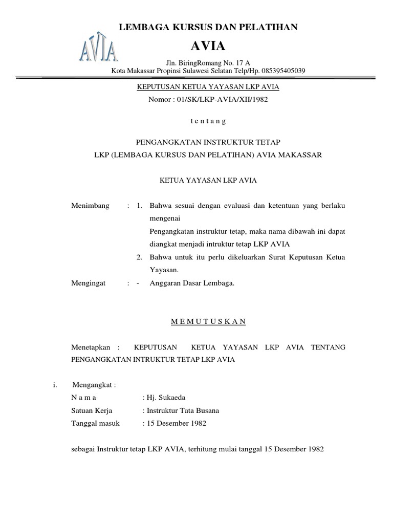 1.surat Pengangkatan Instruktur HJ - Sukaeda | PDF