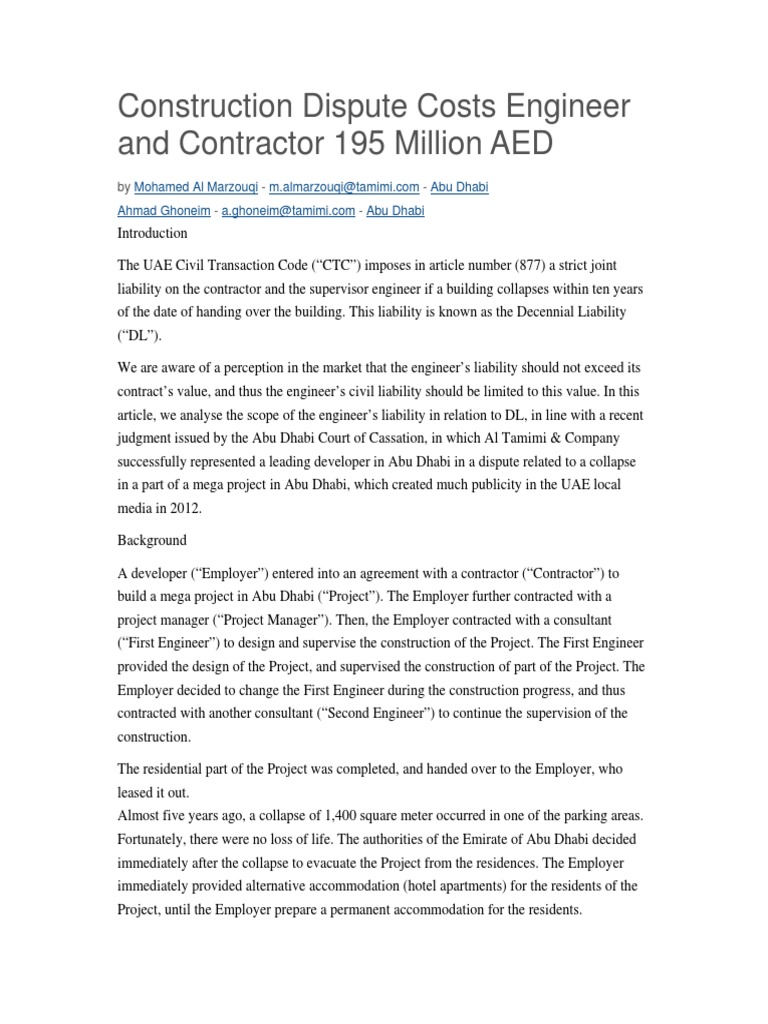 Decennial Liability in UAE Construction | PDF | Damages | Joint And ...
