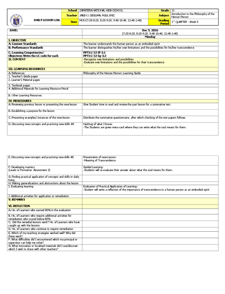 Grade 11 Philosophy Lesson Plan | PDF | Learning | Epistemology