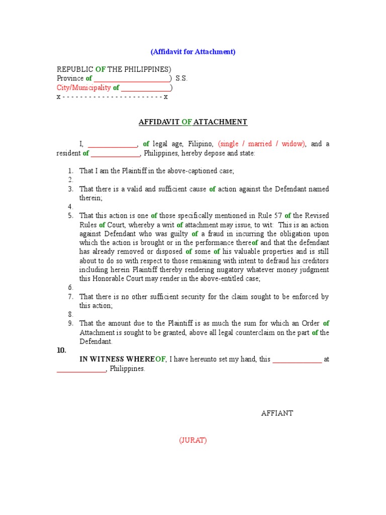 Affidavit for Attachment