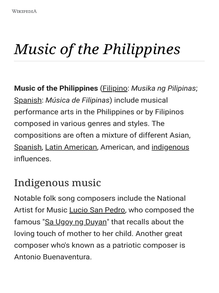 Music of The Philippines - Wikipedia | PDF | Philippines | Performing Arts