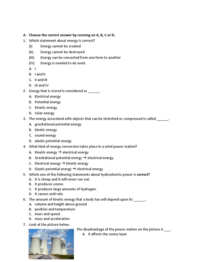 Science Test Energy | PDF | Potential Energy | Kinetic Energy