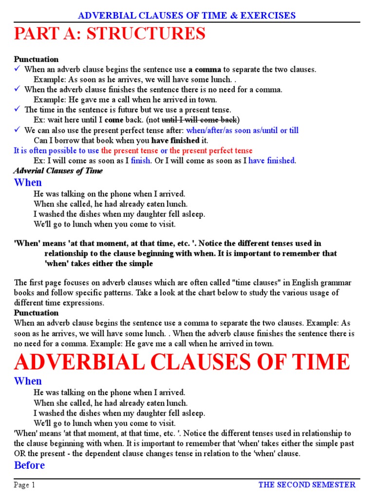 Adverbial Clauses of Time Explained | PDF | Grammatical Tense | Adverb