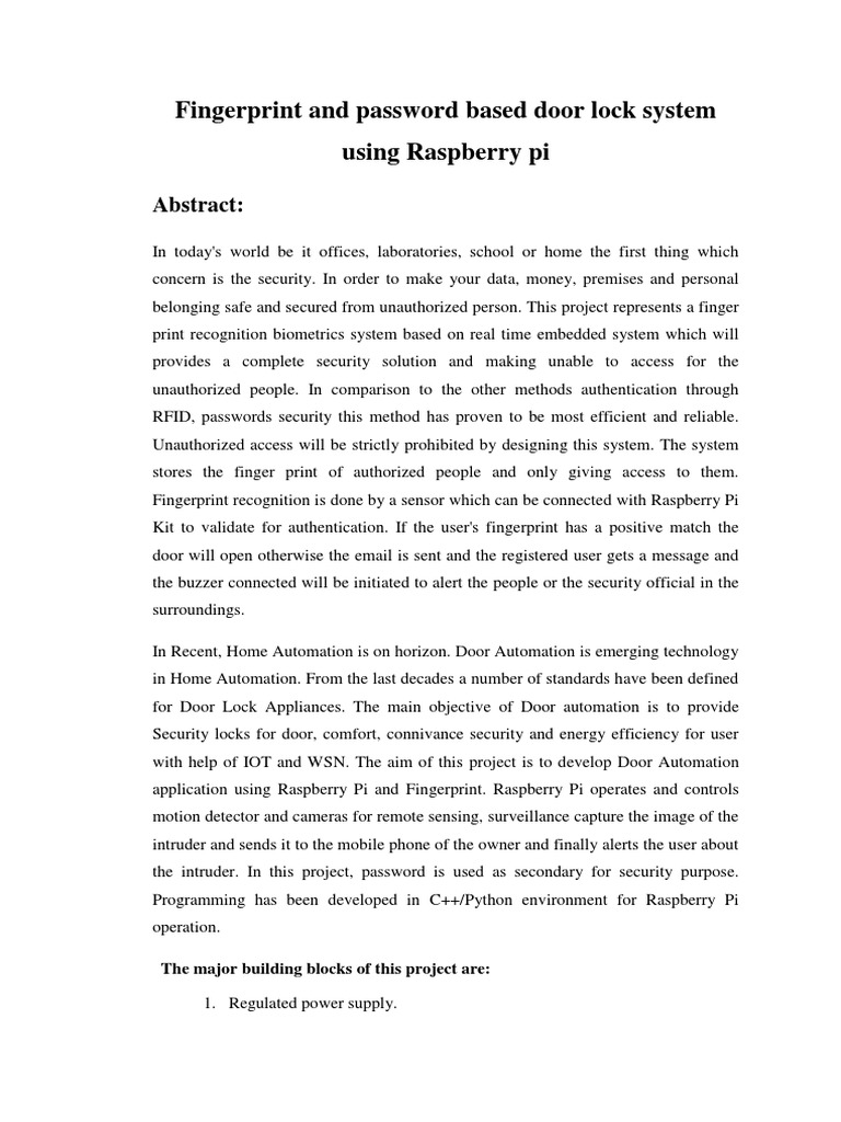 Fingerprint and Password Based Door Lock System Using Raspberry Pi ...