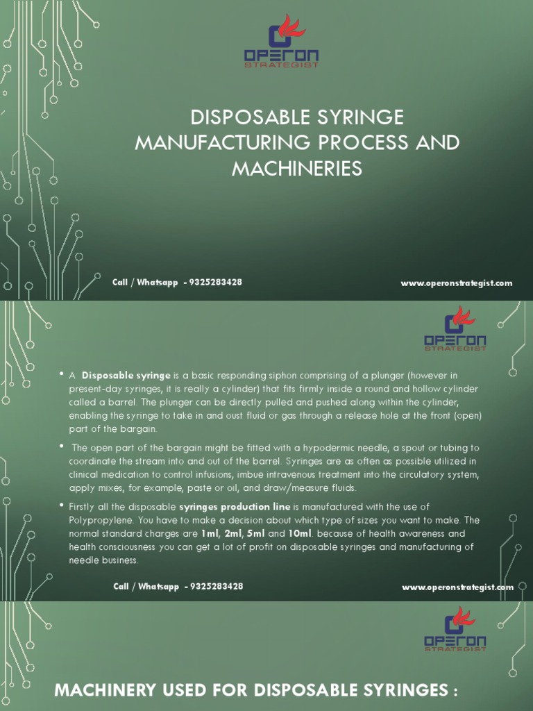 Disposable Syringe Manufacturing Guide | PDF | Syringe | Sterilization ...