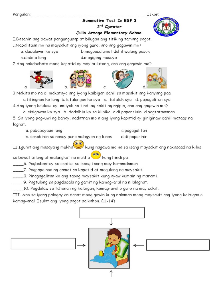 Summative Test in ESP 3 2 Qurater Julio Arzaga Elementary School | PDF