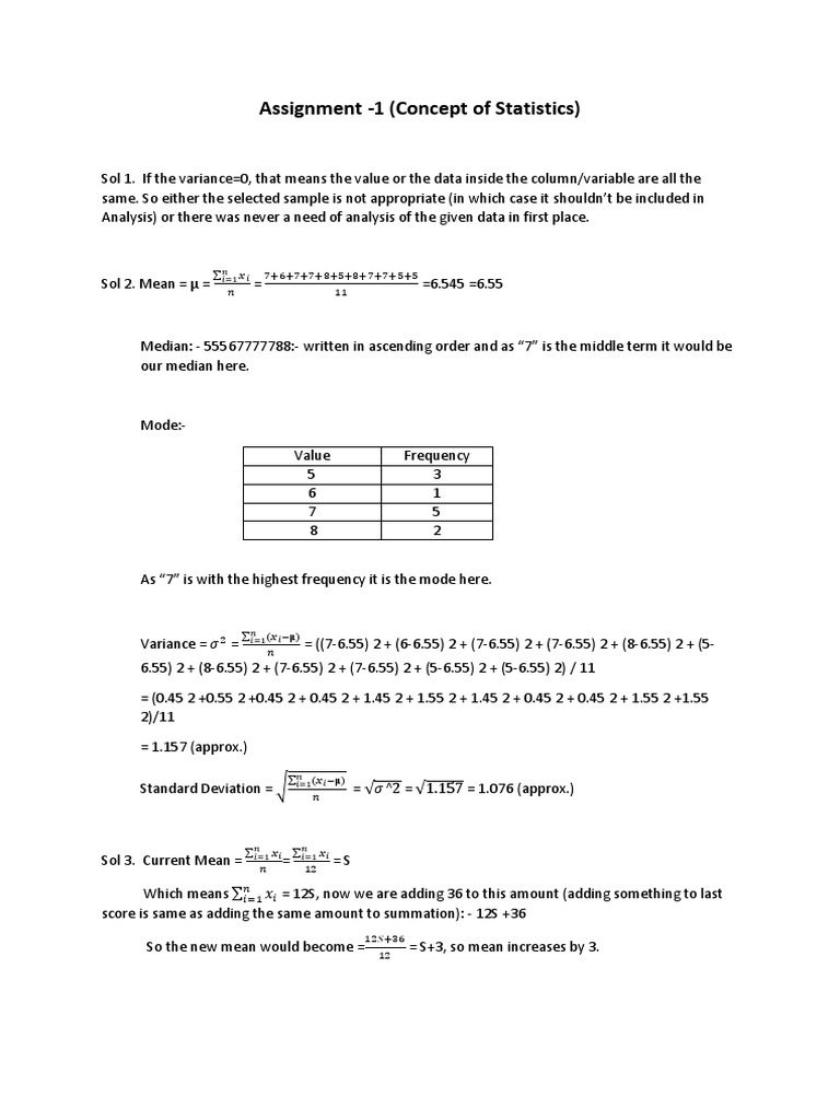 Assignment - 1 (Concept of Statistics) | PDF | Mean | Statistics