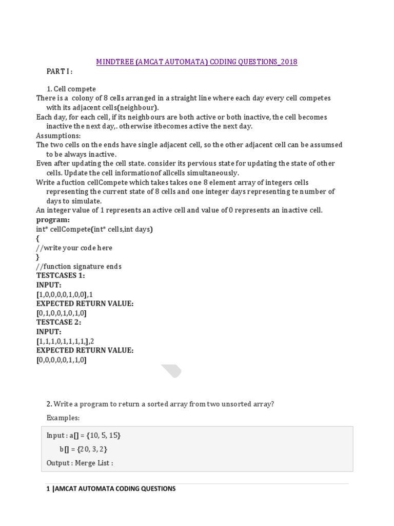 Mindtree (Amcat Automata) Coding Questions - 2018: Program | PDF | String (Computer Science ...