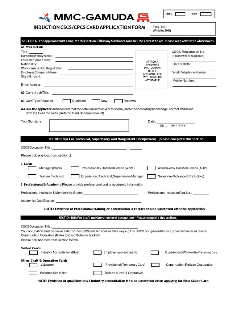 CSCS Application Form SBK SSP | PDF | Labour | Employment