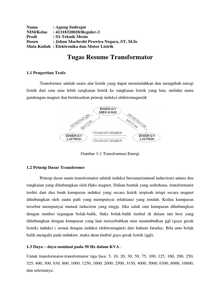 Tugas Resume Transformer - Tugas Elektronika Dan Motor Listrik | PDF