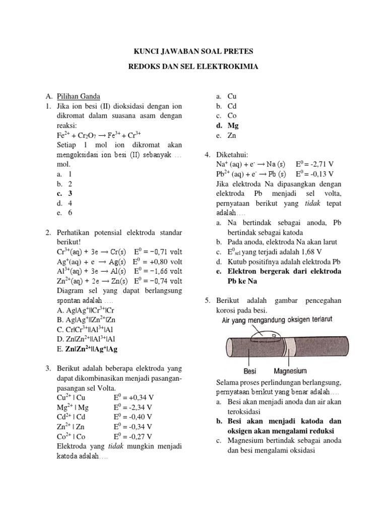 Soal Dan Jawaban Redoks Dan Sel Elektrokimia | PDF