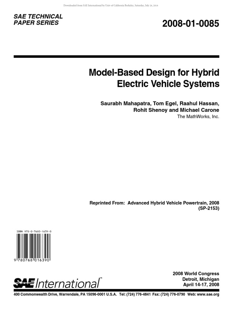 Sae Technical Paper Series: Saurabh Mahapatra, Tom Egel, Raahul Hassan ...