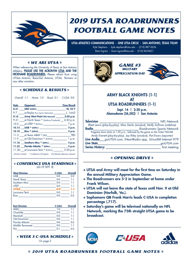 2019 Utsa Roadrunners Football Game Notes | PDF | Dallas Cowboys ...