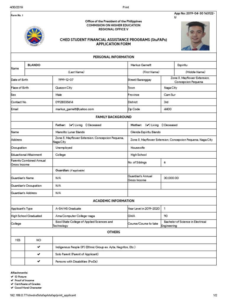 Ched Student Financial Assistance Programs (Stufaps) Application Form | Download Free PDF ...