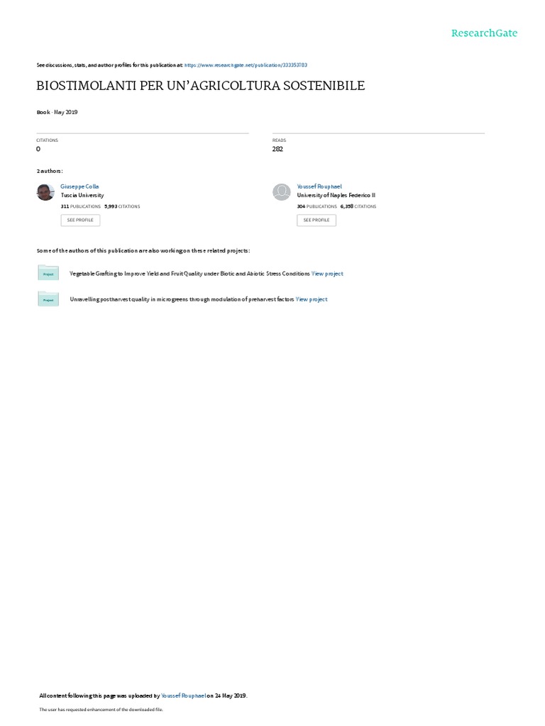 Biostimolanti Per Un'Agricoltura Sostenibile: Giuseppe Colla Youssef Rouphael | PDF