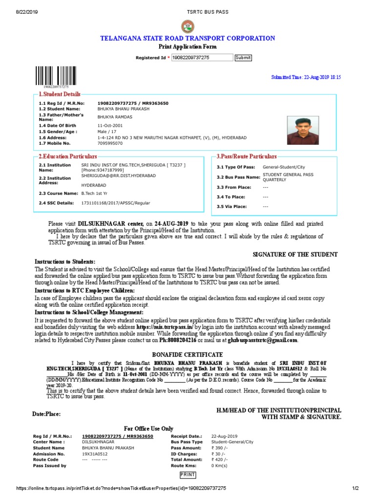 TSRTC Bus Pass PDF | PDF | Identity Document | Business