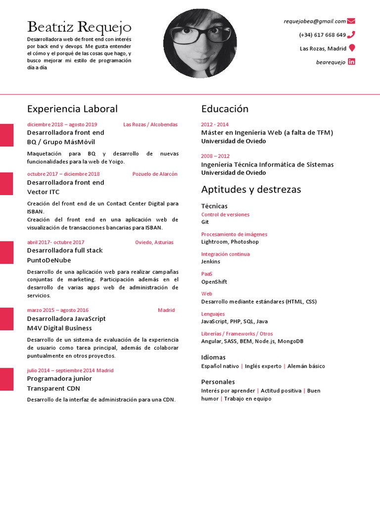 CV - Beatriz Requejo | PDF | Script Java | Red mundial