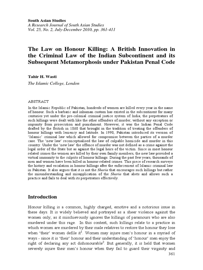 Pakistan's Law on Honour Killings | PDF | Adultery | Crime & Violence