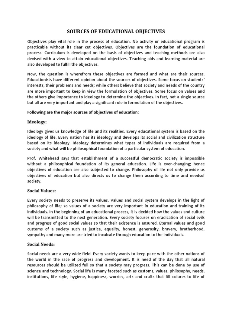 Aims And Objectives Of Education