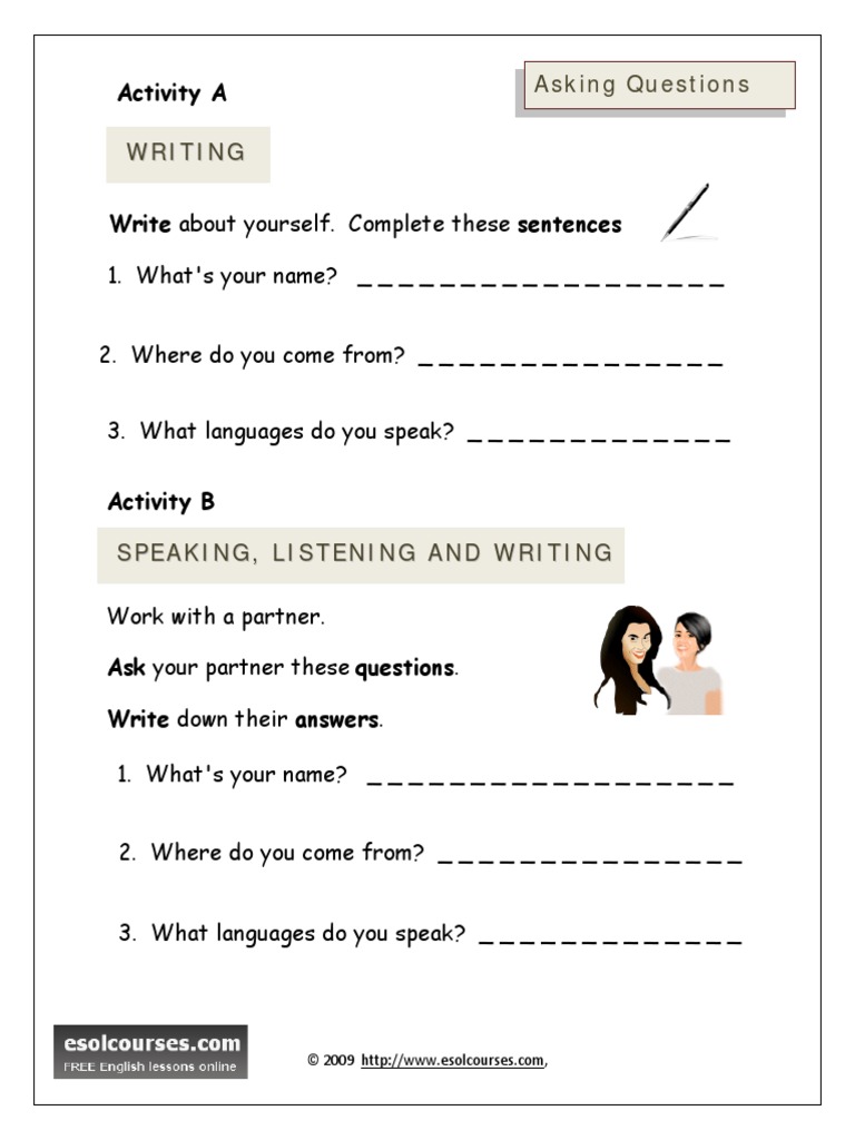Asking Questions Worksheet PDF | PDF