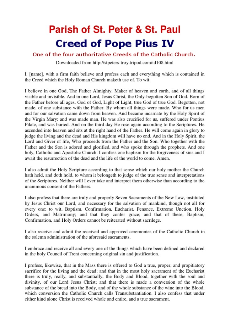 Creed of Pope Pius IV Explained | PDF | Eucharist | God The Father