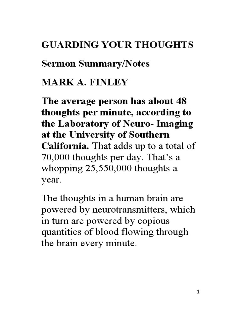 Guarding Your Thoughts PDF5 July 16 | PDF | Thought | Mind