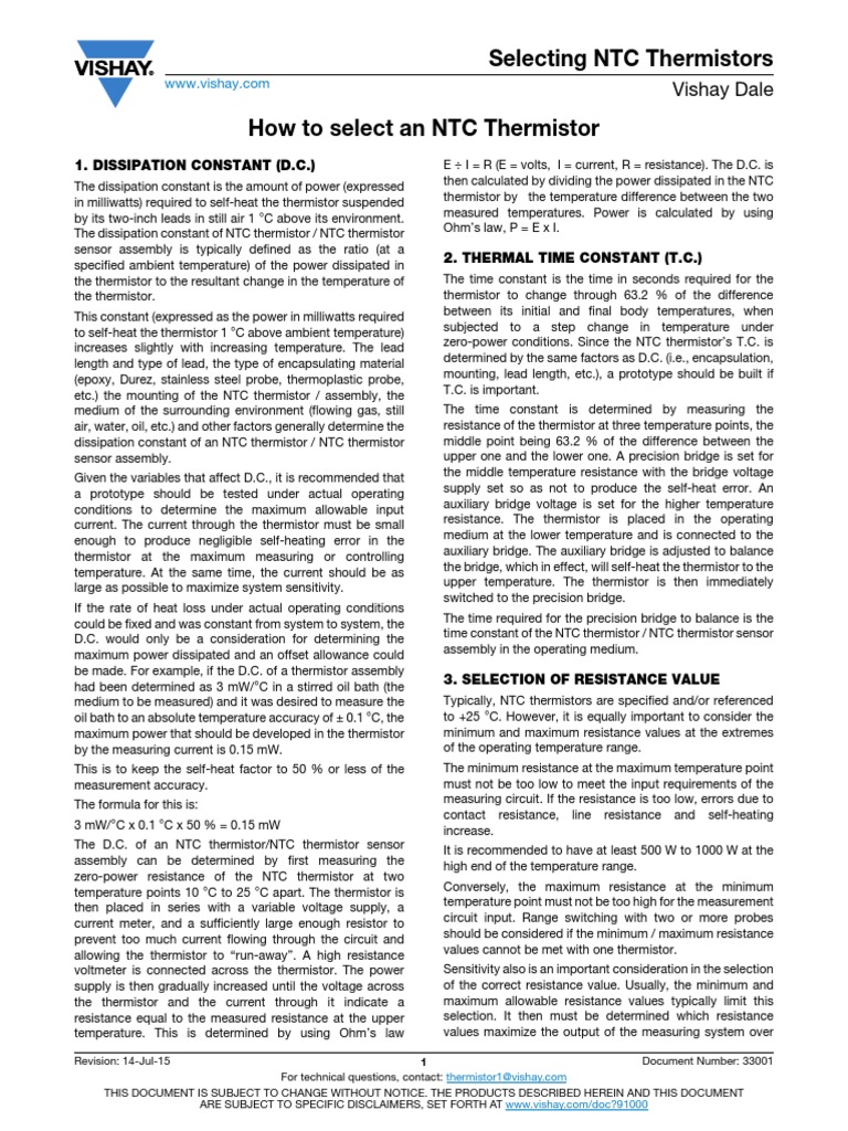 How To Select NTC Thermistor | PDF | Engineering Tolerance | Electrical ...