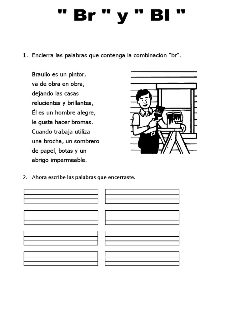 Ficha de La Letra de Br y Bl Para Primero de Primaria