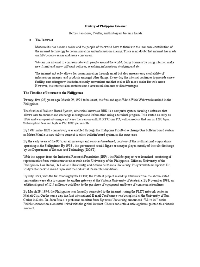 History of Philippine Internet | PDF | Internet | Cyberspace