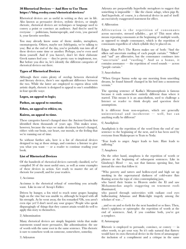 30 Rhetorical Devices | PDF | The Metamorphosis | Rhetoric