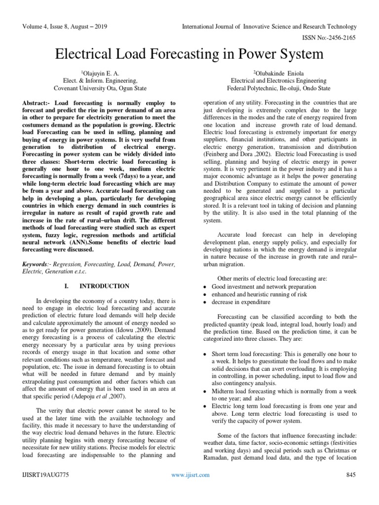 Electrical Load Forecasting In Power System Pdf Artificial Neural