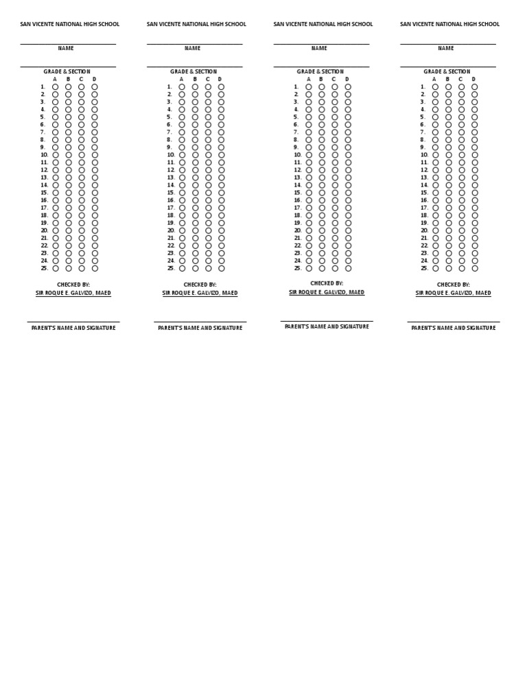 Answer Sheet Format | PDF