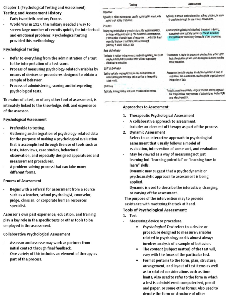 Psychological Testing & Assessment: Chapter 1 Summary (Cohen) | PDF ...